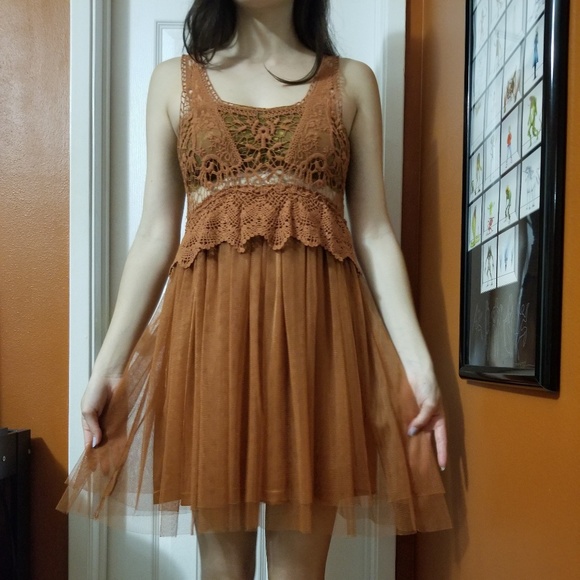 Dresses | Rust Orange Lace Crochet Tull Dress | Poshmark